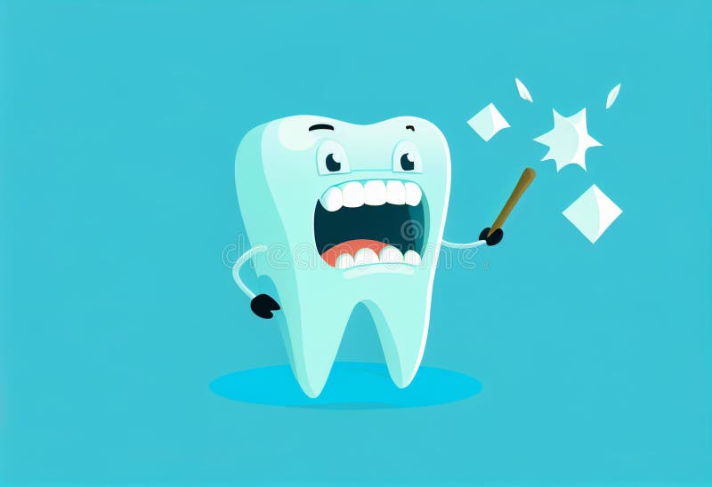 Funny Cartoon Tooth Character On A Blue Background Illustration Ai