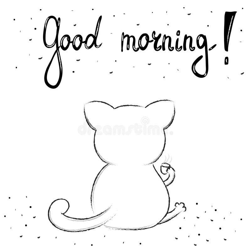 Funny Cartoon Vector Cat Print. Good Morning Card Stock Vector ...
