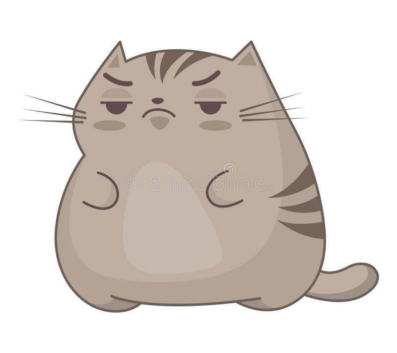 Funny Cartoon Vector Fat Cat with Grumpy Face. Lazy Overweight Pet ...