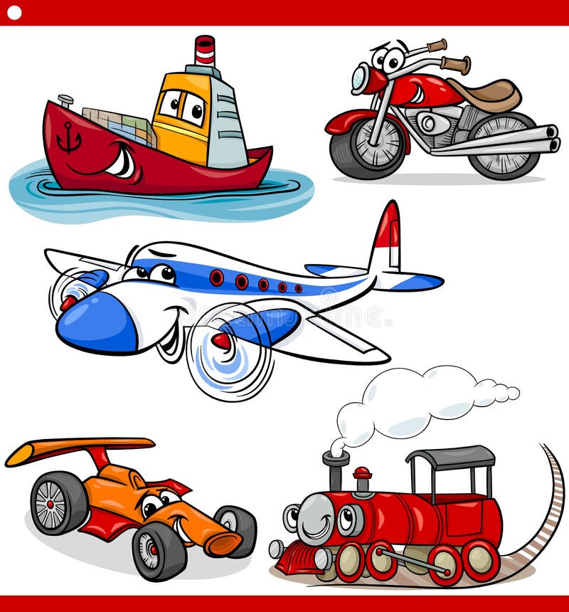 Funny Cartoon Vehicles and Cars Set Stock Vector - Illustration of ...