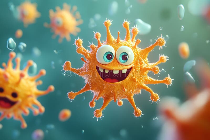 Funny Cartoon Virus Floating in a Microscopic World, Showing Its Teeth ...