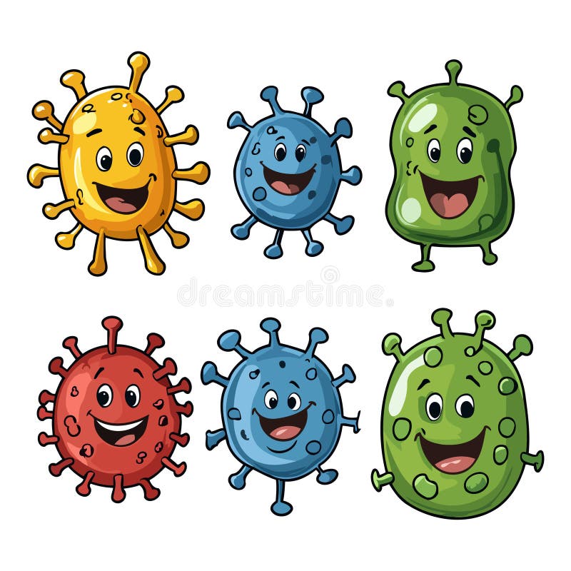 Funny Cartoon Viruses in Bright Colors. Stock Vector - Illustration of ...