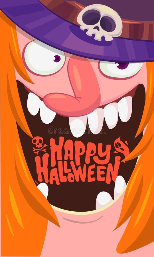 Funny Cartoon Witch Face Avatar. Halloween Vector Stock Illustration ...
