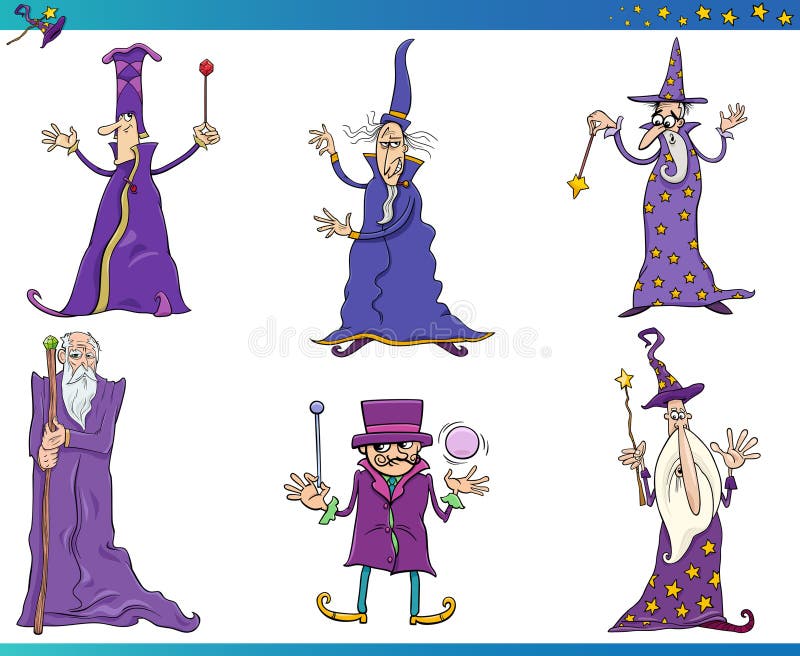 Funny Cartoon Wizards Fantasy Characters Set Stock Vector ...