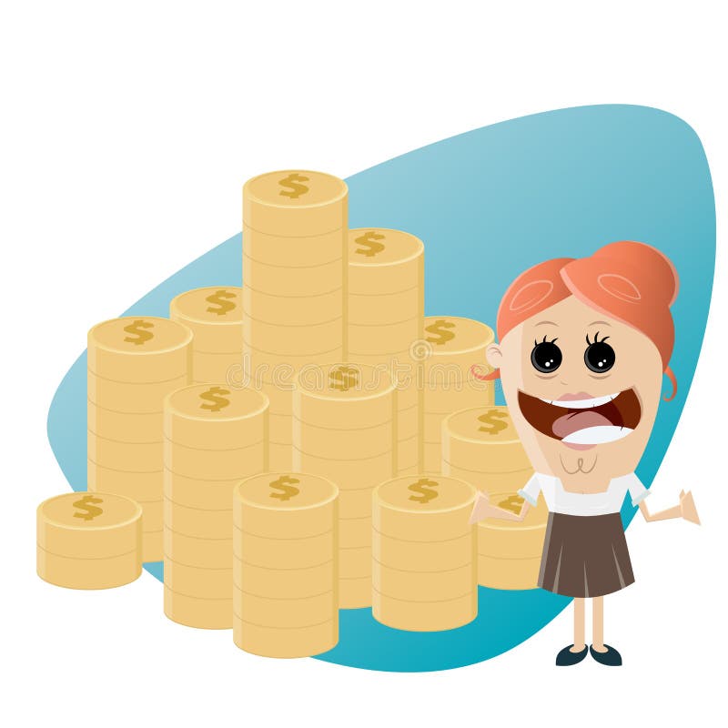 Funny Cartoon Woman with Stack of Money Stock Vector - Illustration of ...