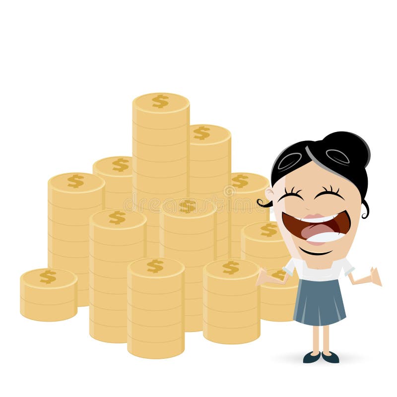 Funny Cartoon Woman with Stack of Money Stock Vector - Illustration of ...