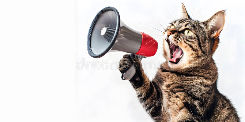 A Funny Cat Announcing with a Megaphone Stock Image - Image of teeth ...