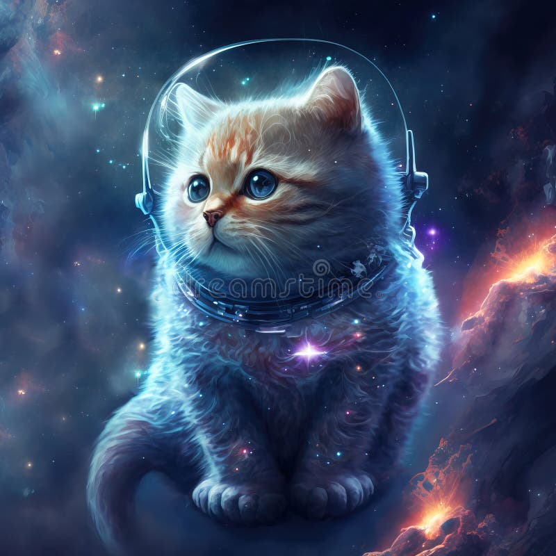 Funny Cat Astronaut in Outer Space. Generative AI Stock Illustration ...