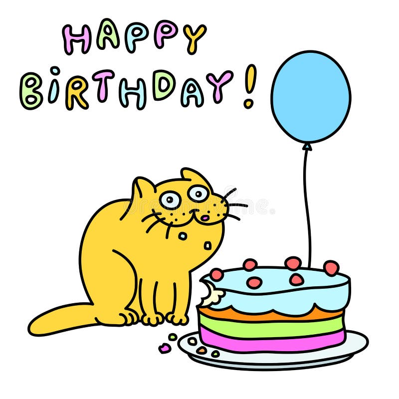 Funny Cat with a Cake and a Balloon. Vector Illustration Stock Vector ... Funny Cat with a Cake and a Balloon. Vector Illustration Stock Vector ...