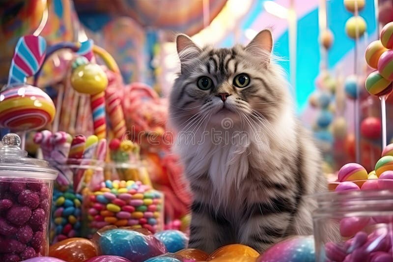 Cat in Candy Shop with Different Sweets. Generative Ai Stock ...
