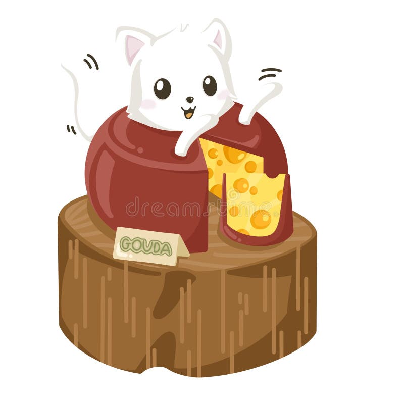 Funny Cat with Cheese Character Design Collection Stock Illustration ...