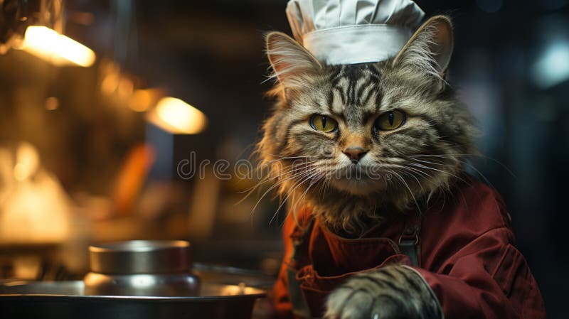 Funny Cat with Chef Uniforms. Generative AI Stock Illustration ...