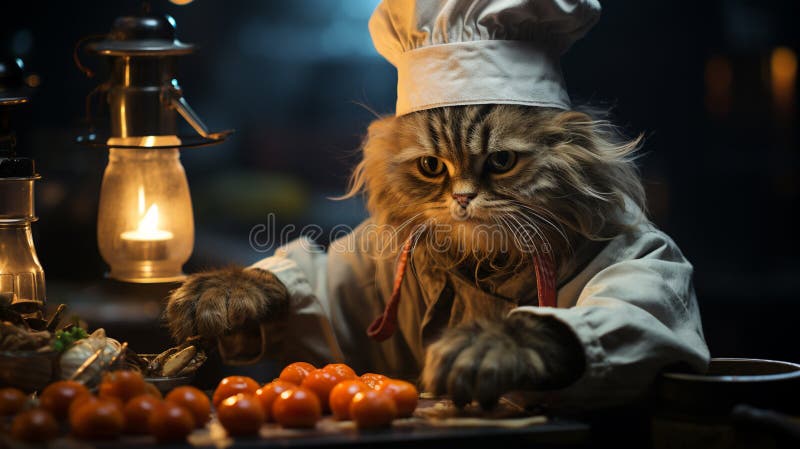 Funny Cat with Chef Uniforms. Generative AI Stock Illustration ...