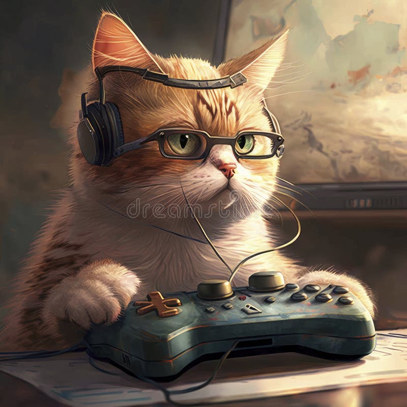 Funny Cat Dressed As a Gamers, Gamers Cat, Play Games Cat, Generative ...