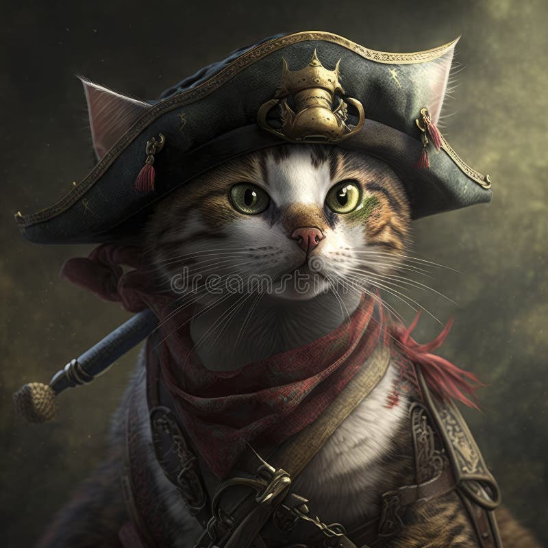 Funny Cat Dressed As a Pirate, Pirates Cat, Captain Cat, Generative AI ...