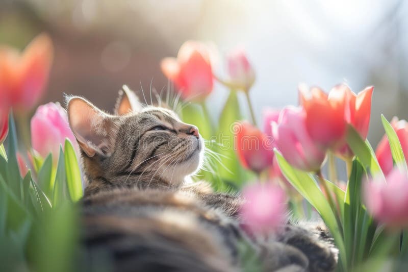 Funny Cat Enjoying the Begining of the Blooming Spring Stock Image ...