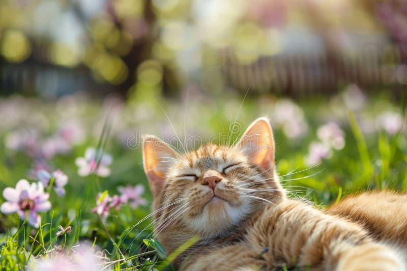 Funny Cat Enjoying the Begining of the Blooming Spring Stock Photo ...