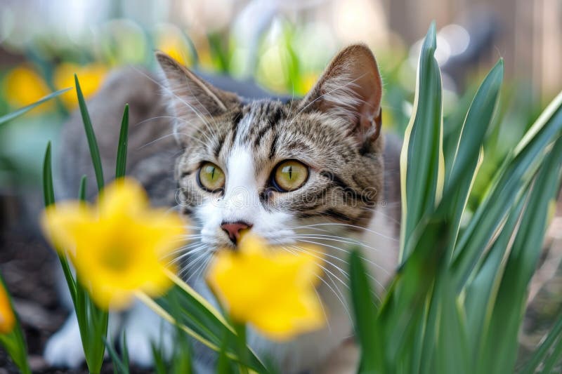 Funny Cat Enjoying the Begining of the Blooming Spring Stock Photo ...
