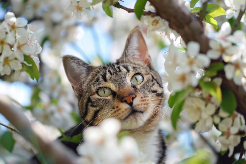 Funny Cat Enjoying the Begining of the Blooming Spring Stock Image ...