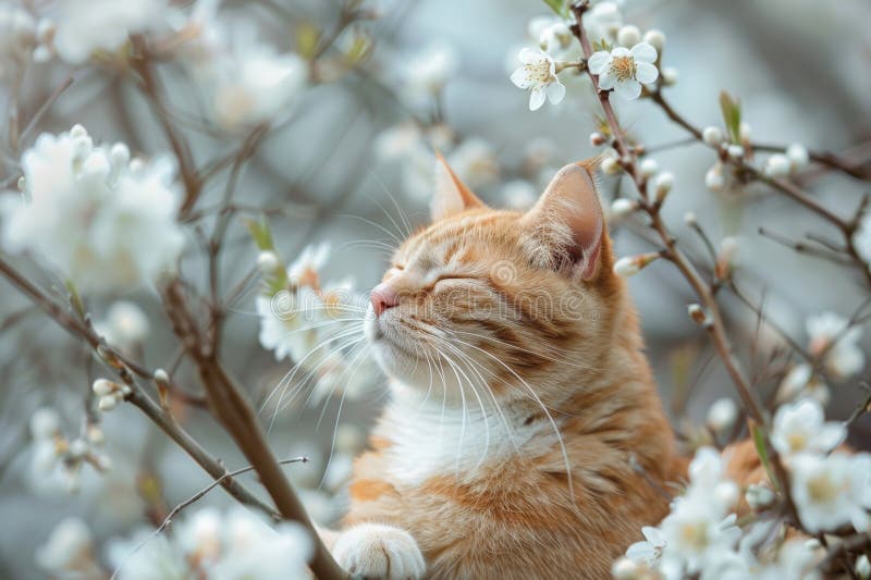 Funny Cat Enjoying the Begining of the Blooming Spring Stock Image ...