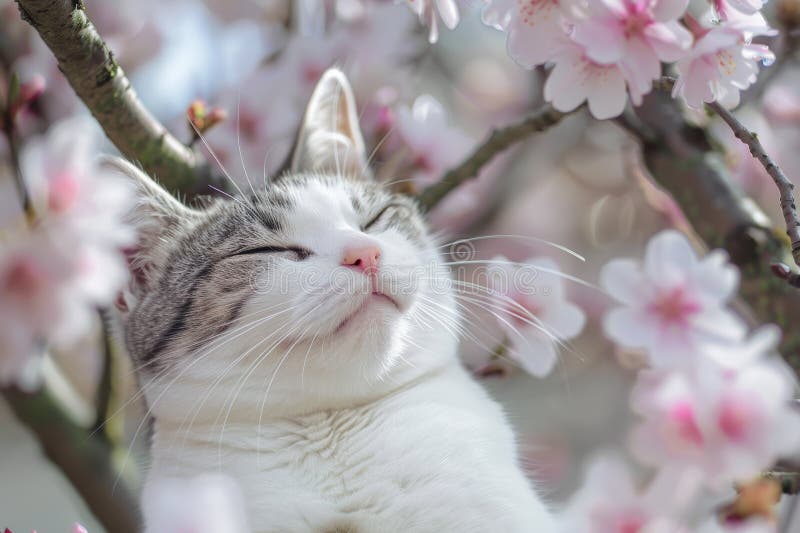Funny Cat Enjoying the Begining of the Blooming Spring Stock Photo ...