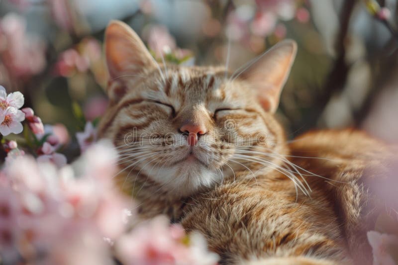 Funny Cat Enjoying the Begining of the Blooming Spring Stock Photo ...