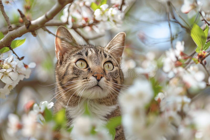 Funny Cat Enjoying the Begining of the Blooming Spring Stock Image ...
