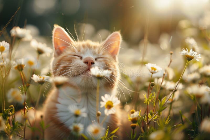 Funny Cat Enjoying the Begining of the Blooming Spring Stock Photo ...