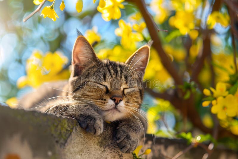 Funny Cat Enjoying the Begining of the Blooming Spring Stock Photo ...
