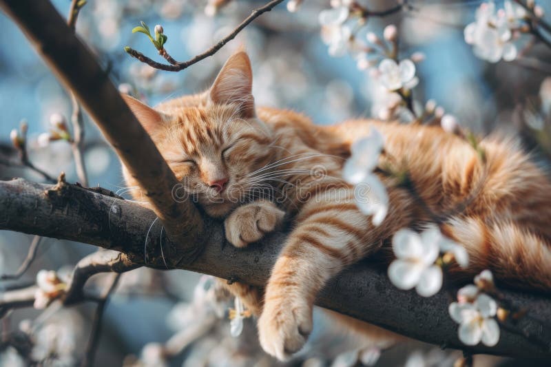 Funny Cat Enjoying the Begining of the Blooming Spring Stock Image ...