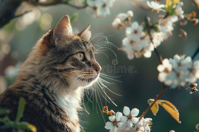Funny Cat Enjoying the Begining of the Blooming Spring Stock Photo ...
