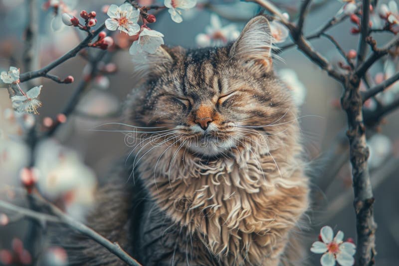 Funny Cat Enjoying the Begining of the Blooming Spring Stock Photo ...