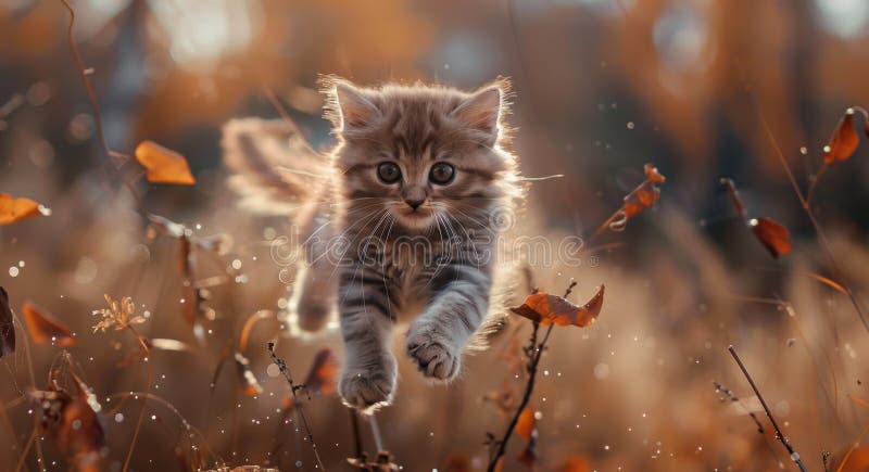 Funny Cat Flying in the Air in Autumn Stock Image - Image of fall ...
