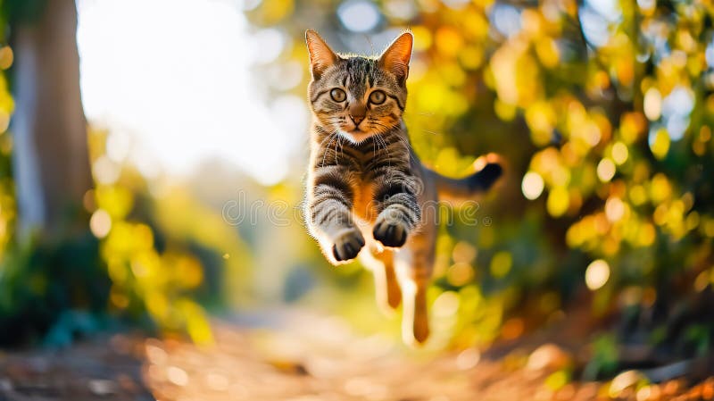 Funny Cat Flying. Cat Jumping Mid-air Looking at Camera Stock Photo ...