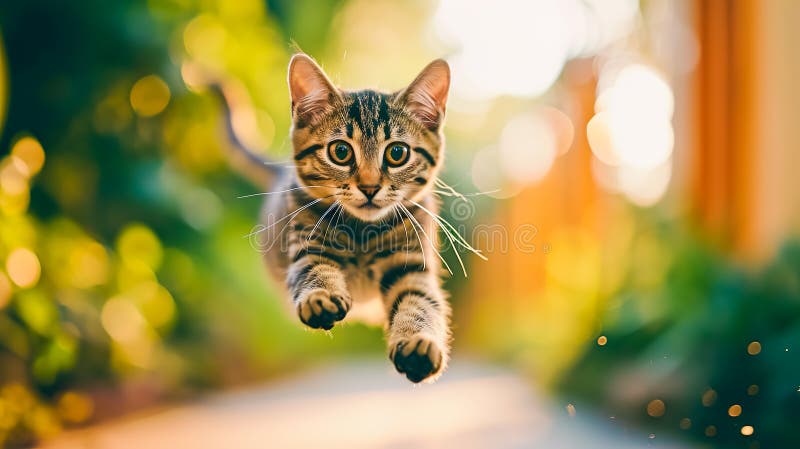 Funny Cat Flying. Cat Jumping Mid-air Looking at Camera Stock ...