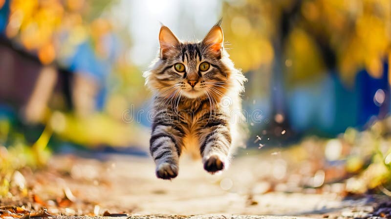 Funny Cat Flying. Cat Jumping Mid-air Looking at Camera Stock ...