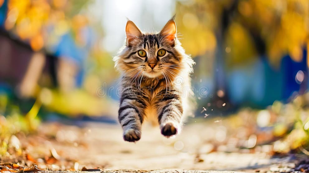 Funny Cat Flying. Cat Jumping Mid-air Looking at Camera Stock ...