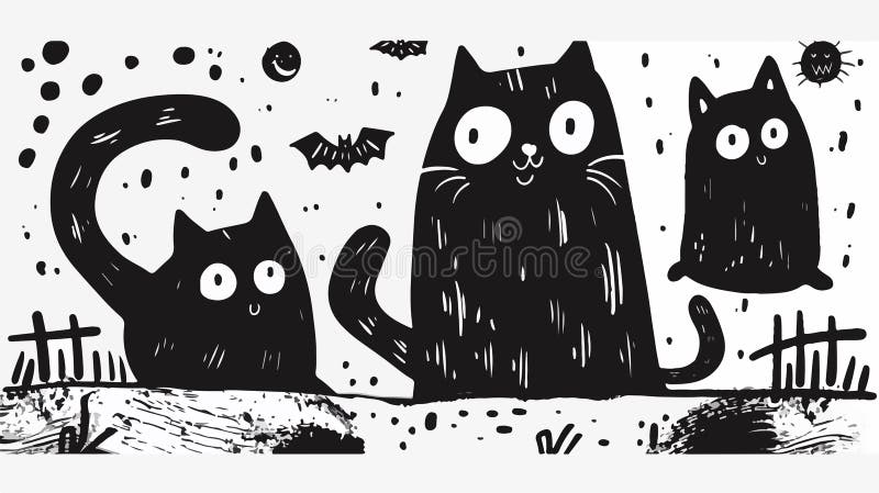 Funny Cat Ghost Halloween Doodle Illustration Stock Vector ...