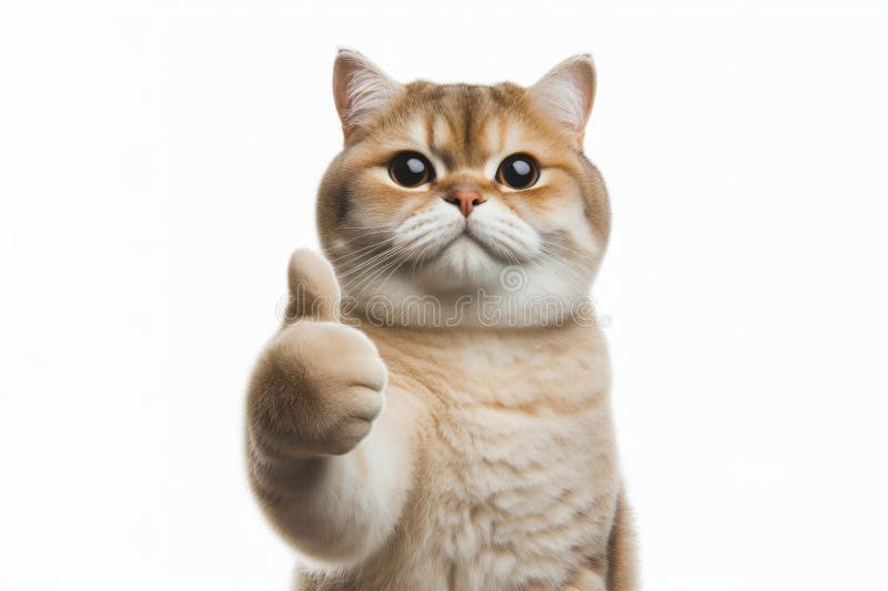 A Funny Cat Giving a Thumbs Up Isolated on Solid White Background. Ai ...