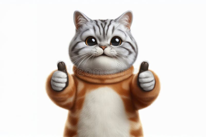 A Funny Cat Giving a Thumbs Up Isolated on Solid White Background. Ai ...