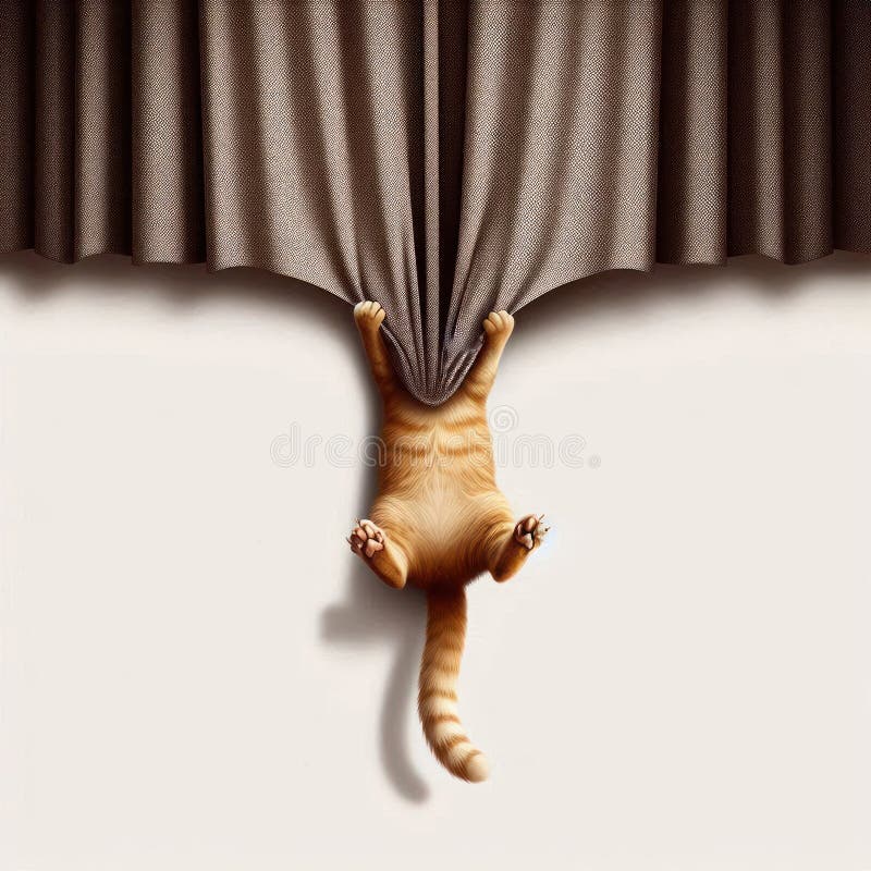 Funny Cat Hanging on a Curtain. Stock Photo - Image of isolated, kitten ...