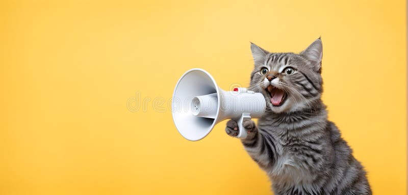 A Funny Cat Holding a Loudspeaker and Screaming Stock Photo - Image of ...