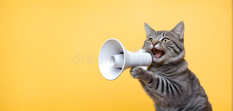 A Funny Cat Holding a Loudspeaker and Screaming Stock Image - Image of ...
