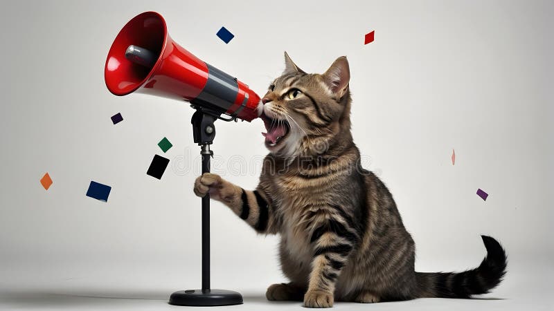 A Funny Cat Holding a Megaphone for Announcement Stock Illustration ...