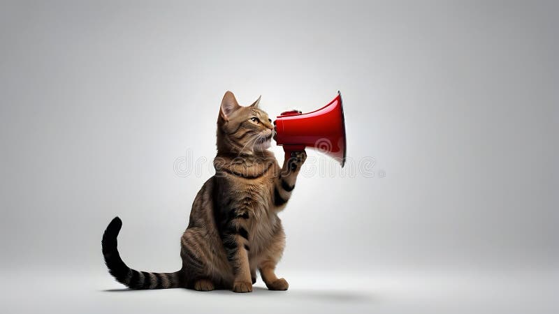 A Funny Cat Holding a Megaphone for Announcement Stock Image - Image of ...