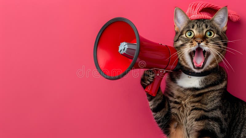 A Funny Cat Holding a Megaphone and Announcing with an Isolated ...