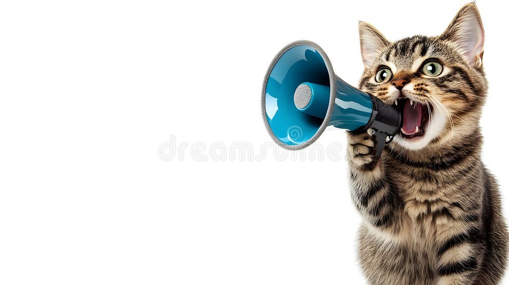 A Funny Cat Holding a Megaphone and Announcing with an Isolated ...