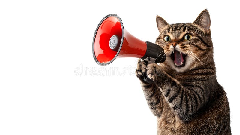 A Funny Cat Holding a Megaphone and Announcing with an Isolated ...