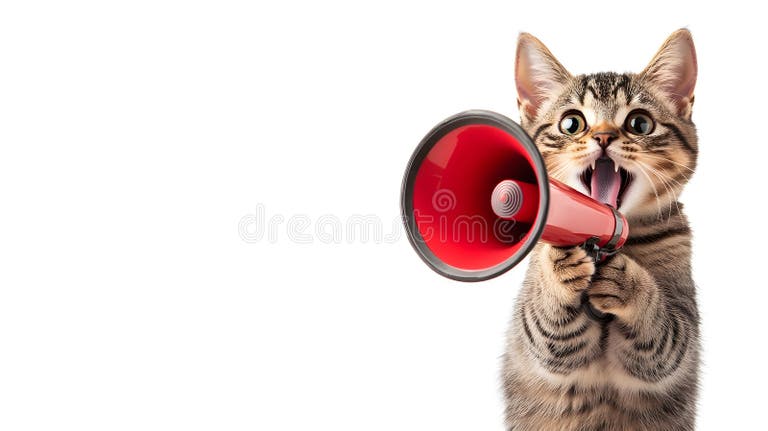 A Funny Cat Holding a Megaphone and Announcing with an Isolated ...