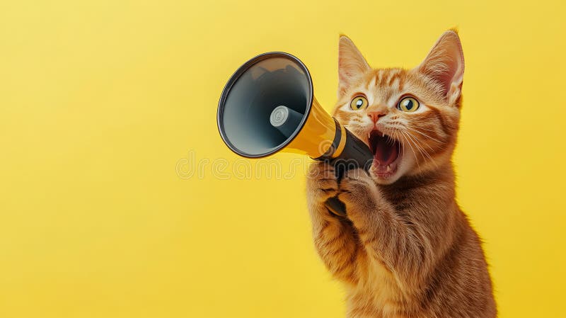 A Funny Cat Holding a Megaphone and Announcing with an Isolated ...